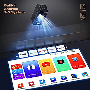 Missyee 150 ANSI Smart Portable DLP Movie Projector, Pocket Outdoor Projector for Phone 1080P HD Support Wireless Video Travel Short and Throw -Built-in 5200mAh Battery -iOS/Android/HDMI/USB