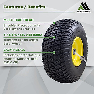 MARASTAR 21425 15x6.00-6 Tire and Wheel Assembly, Replacement Riding Lawn Mower Front Tires Compatible with 100 and 300 Series John Deere Riding Mowers, 2 pack