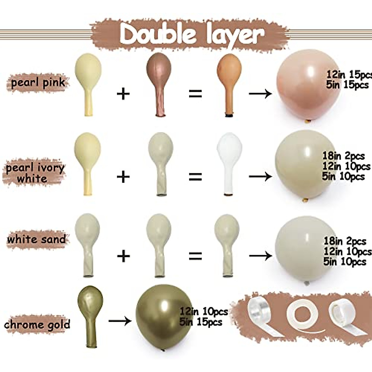 White Sand Gold Balloon Garland Double Stuffed Pearl Pink Balloon Ivory White Balloon Arch Kit Metallic Chrome Gold Balloons For bridal shower Boho Neutral Baby Shower Wedding Birthday Party Decor