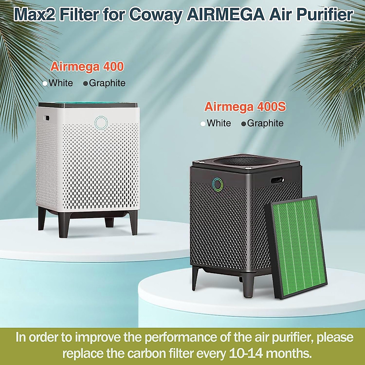 2 Set 400/400S Replacement Filter for Coway AIRMEGA Max2 400 400S 400(G) 400S(G) Air Purifier, Max2 Green True HEPA and Active Carbon Filter Set, AP-2015-FP 2 Set