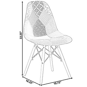 Modern Fabric Patchwork Chair with Wooden Legs for Kitchen, Dining Room, Entryway, Living Room, Set 2