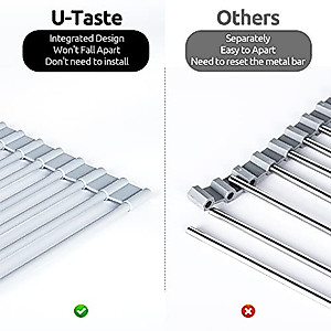 U-Taste Roll Up Dish Drying Rack 16.5 by 13.7 Inches, Over The Sink Foldable Multipurpose Silicone Dish Drainer Warm Gray, Small