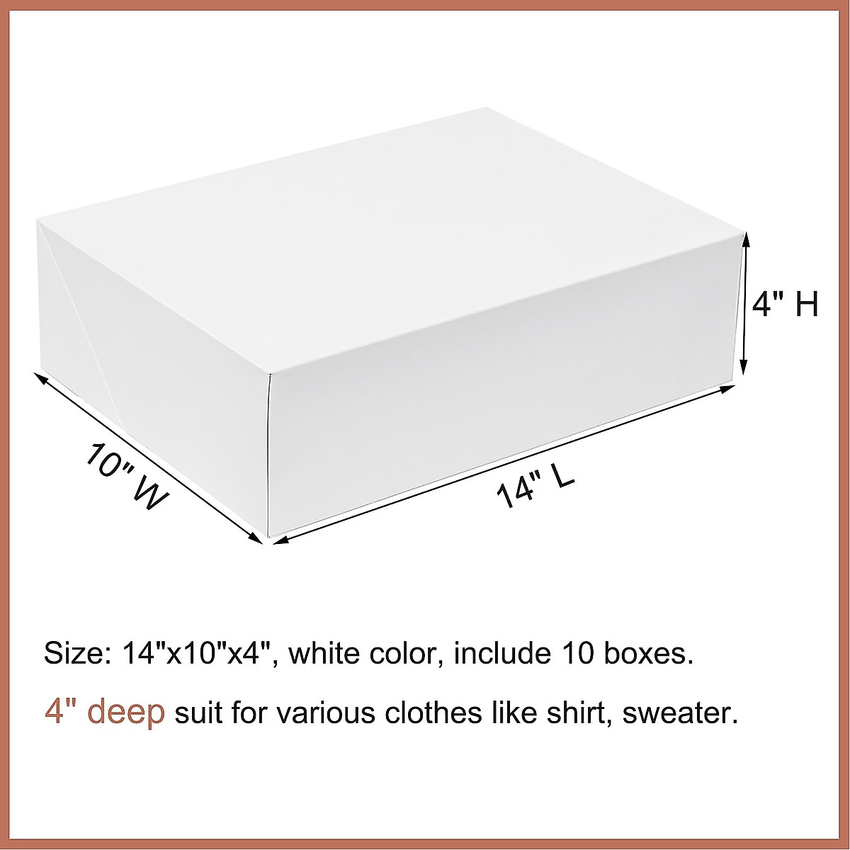 Mefleet 14x10x4 Large Gift Boxes with Lids 10 Pack Extra Deep Shirt Boxes Clothes Robe Sweater Box for Christmas Presents, Holidays, Birthday Gift Wrapping White