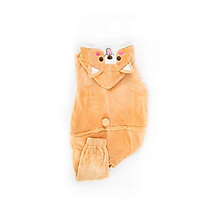 Nayothecorgi Super Soft Corgi Flannel Pajamas – One Piece Pajamas – Corgi Costume Cotton Onesies – Large Dog Onesie –Unisex Onesies Adults - Comfortable & Stylish Corgi Gifts For Dog Lover Orange