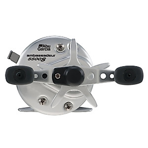 Abu Garcia Ambassadeur S Conventional Reel, Size 5500 (1292732), 1 Stainless Steel Ball Bearings + 1 Roller Bearing, Synthetic Star Drag, Max of 11lb | 4.9kg,Silver
