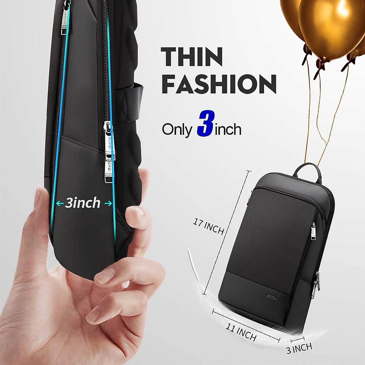 BOPai 15 inch Super Slim Laptop Backpack Men Anti Theft Waterproof Backpack Light Smart Business Computer Backpack Casual Daypack Black