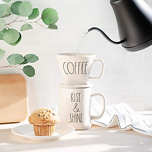 RAE DUNN Coffee Drip & Mug Set - Coffee Drip Cone with Large Coffee Mug - Rise & Shine - Gift for Coffee Lovers