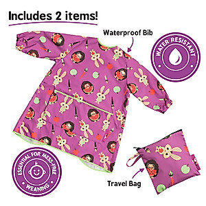 Tidy Tot - Long Baby Bib - Mess Proof Long Sleeve Feeding Smock with Large Food Catcher Pocket - Waterproof Bib – Machine Washable. Fits 6-24 months - Purple