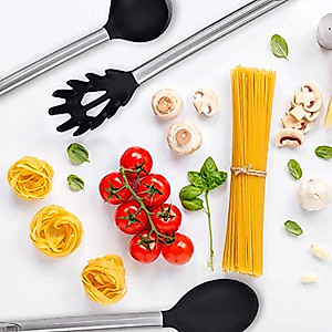 Kaluns 12 piece Stainless Steel and Silicone Kitchen Utensils set, black block holder - Non-stick and Heat resistant Cooking Supplies - New Chef's Spatula Tools Cookware Collection - Best Holiday
