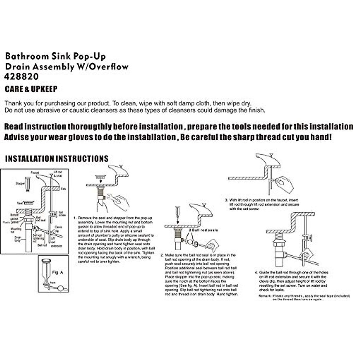 Artiwell Sink Pop-Up Drain Stopper Assembly with Lift Rod and Overflow, Solid Brass Lavatory Pop Up Drain Assembly for Bathroom Vanity Sink, All Brass Construction (Polished Brass)