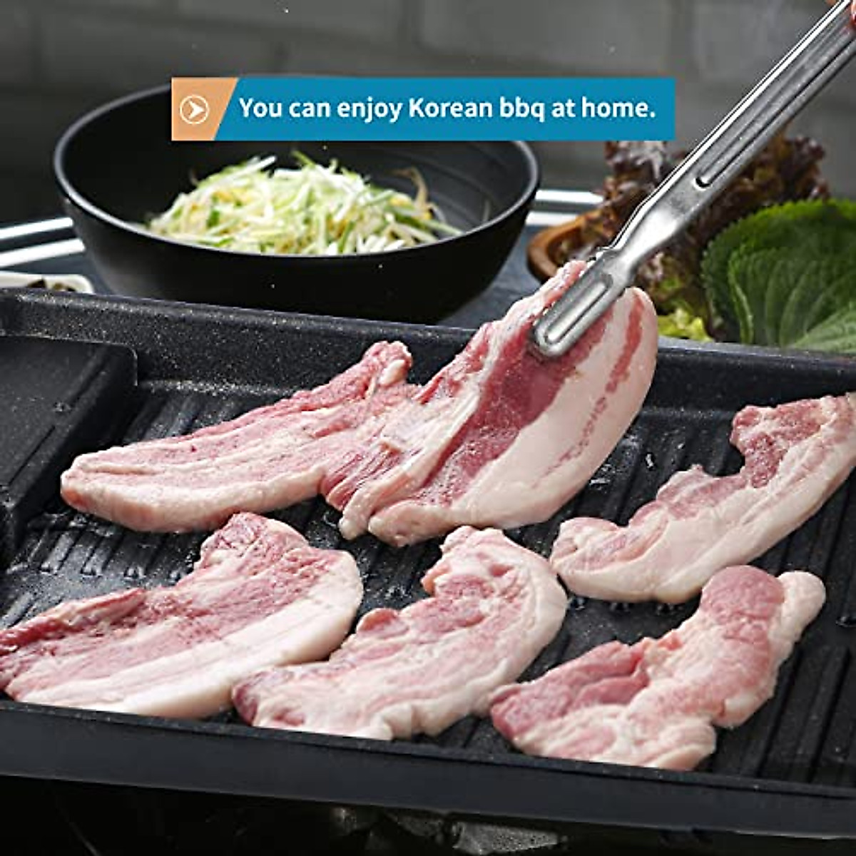 Sanbege BBQ Grill Pan with Nonstick Maifan Stone Coating and Oil Drain, 12.2" Smokeless Griddle Plate for Gas Stove, Indoor or Outdoor Open Flame Grilling (Rectangular)