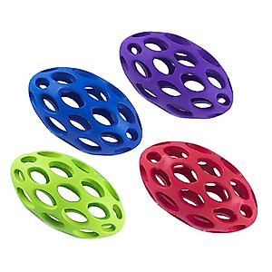 JW Pet Hol-ee Football Dog Toy Puzzle Ball, Natural Rubber, Medium (6.5 Inch Length), Colors May Vary