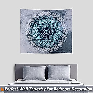 Urbanstrive Not Fade Machine Washable Mandala Tapestry Wall Hanging Trippy Hippie Bohemian Psychedelic Wall Tapestry for Bedroom Living Room, Blue White, Small (28.7x37.4 Inches)(73x95 cm)