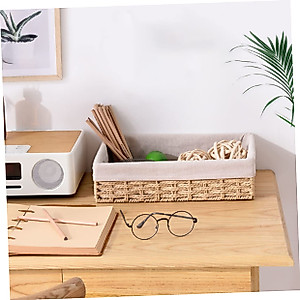 Abaodam Storage Basket Bread Serving Basket Rattan Rectangular Wicker Basket Vanity Organizer Tray Woven Serving Basket Sundries Storage Organizer Rectangle Toilet Paper Cloth