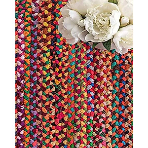 KEMA Jute Cotton Multi Chindi Braid Rug 2X3' Feet, Multi Color, Hand Woven & Reversible for Living Room Kitchen Entryway Rug,Jute Burlap Cotton Rag Rug 24x36 inch, Farmhouse Rag Rug, Rustic Rug