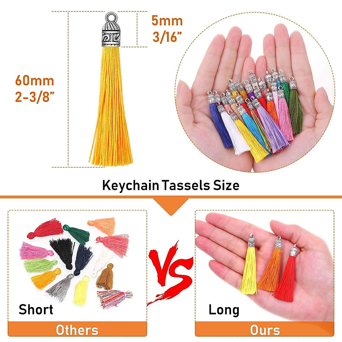 Tassels for Jewelry Making, Flasoo 100 Pieces Keychain Tassel Charms Silky Handmade Tassels Bulk for Resin DIY Crafts, Bracelets, Earrings, Keychain, Necklace