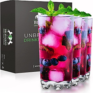 Bravario Unbreakable Plastic Drinking Glasses 11 oz | Dishwasher Safe Shatterproof 100% Tritan Water Tumblers | BPA Free Reusable Outdoor Highball Drinkware | Set of 4