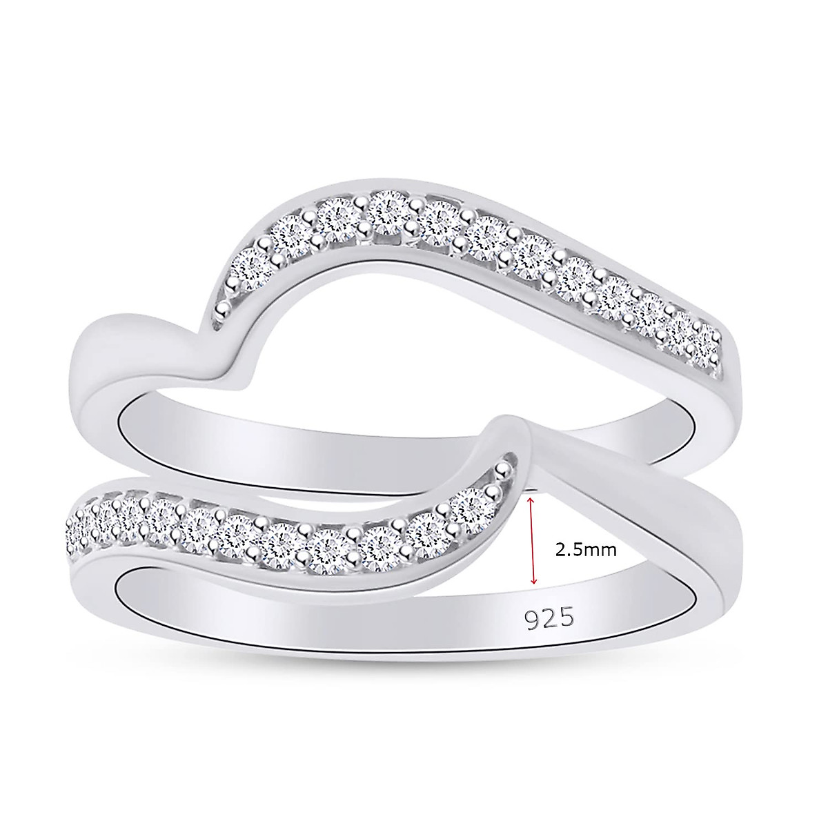 SAVEARTH DIAMONDS 1/5 Carat Round Cut Lab Created Moissanite Diamond Enhancer Guard For Engagement Wedding Ring In 14K White Gold Plated 925 Sterling Silver (G-H, VVS1, 0.20 Cttw) Size - 8