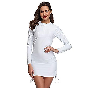 Caracilia Women's Long Sleeves Rash Guard 1/4 Zip One Piece Swimsuit CA105-F100-M