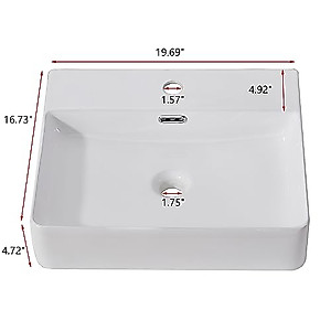 IKEBANA Wall Mount Sink,Small Bathroom Sink 20"X 17",White Ceramic Bathroom Vessel Sink,Modern Floating or Countertop Porcelain Rectangle Washing Lavatory Sink