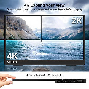 4K Portable Touch Monitor Travel Screen Second Touchscreen Extender UHD USB C Computer Gaming for Laptop 14.0 Inch 3840 X 2160 IPS Compatible with Mac,MacBook,Nintendo Switch