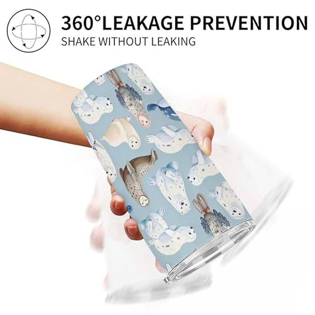 KIOWEIR Cute Seal Big White Bear Owl Stainless Steel Tumbler 20oz With Lid And Straw, Insulated Tumblers Coffee Cup, Travel Mug for Ice Drink & Hot Beverage for Women Men Boys Girls