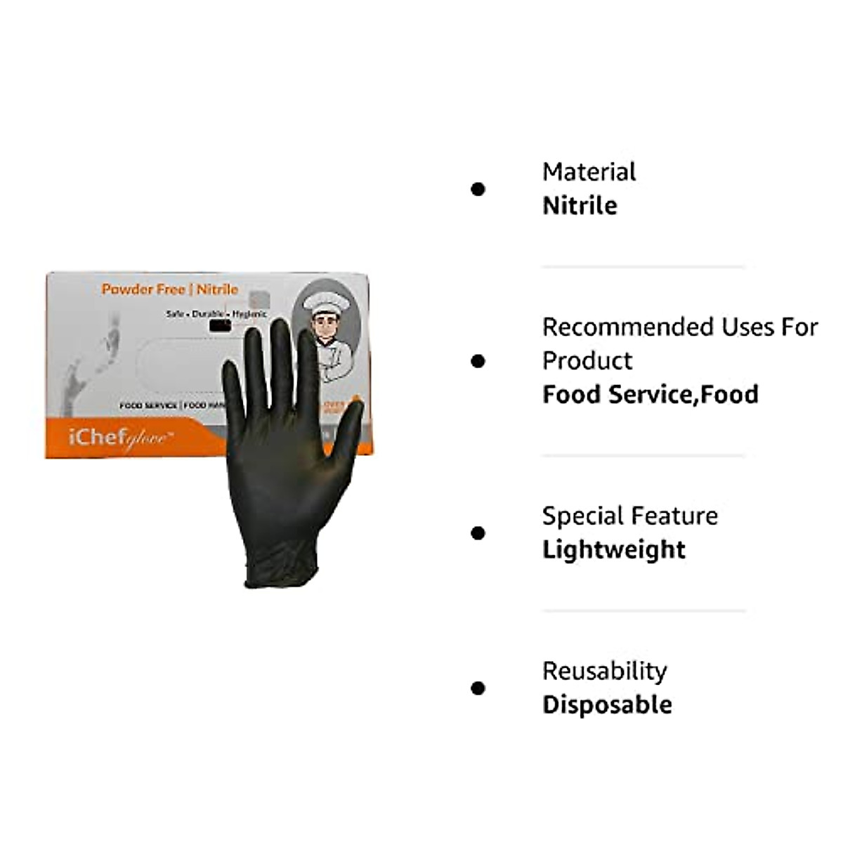 ichef glove 100 count Food Service Food Handling Nitrile Gloves Black Powder Free (Medium)