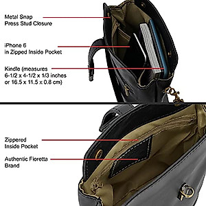 Fioretta Italian Genuine Leather Crossbody Bag Shoulder Bag Purse Snap Closure For Women - Black