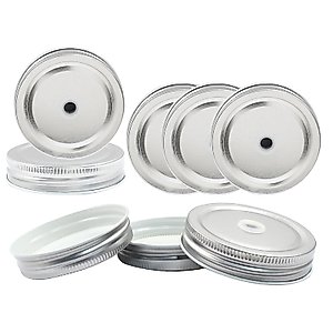 Coufce 8 PCS 2.7" Mason Jar Lids with Straw Hole Stainless Steel Drinking Jar Lids Canning Lids Polished Surface Reusable Premium Mason Jar Lids for Ball, Kerr Jars