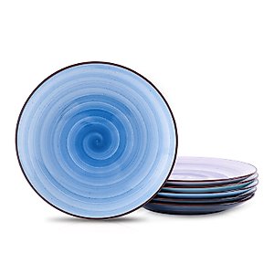 Selamica Ceramic 10 inch Dinner Plates, Large Pasta Dessert Salad Plates, Porcelain Serving Plate for Appetizer, Pancakes, Steak, Set of 6, Black Speckles, Gradient Blue