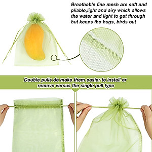100pcs Fruit Protection Bags 6x9 inch, Green Netting Cover Bags Drawstring Mesh Fruit Protectors Pest Barrier for Mangoes Tomatoes Fruit Trees Veggies Garden