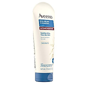 Aveeno Skin Relief Overnight Intense Moisture Cream with Triple Oat Complex & Natural Shea Butter, Therapeutic Dimethicone Skin Protectant for Dry Itchy Skin, Fragrance & Steroid-Free, 7.3 oz (3 Pack)