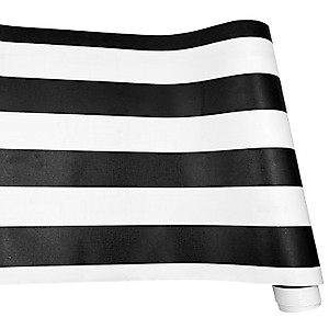 SimpleLife4U Black and White Stripe Self-Adhesive Shelf Liner Contact Paper 17.7 Inch By 9.8 Feet