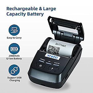 vretti Bluetooth Receipt Printer, 2inches 58mm Portable Direct Thermal Printer Compatible with Android,Windows, Mini Wireless Mobile USB POS Printer for Restaurant Retail, Sales, Kitchen, Hotel