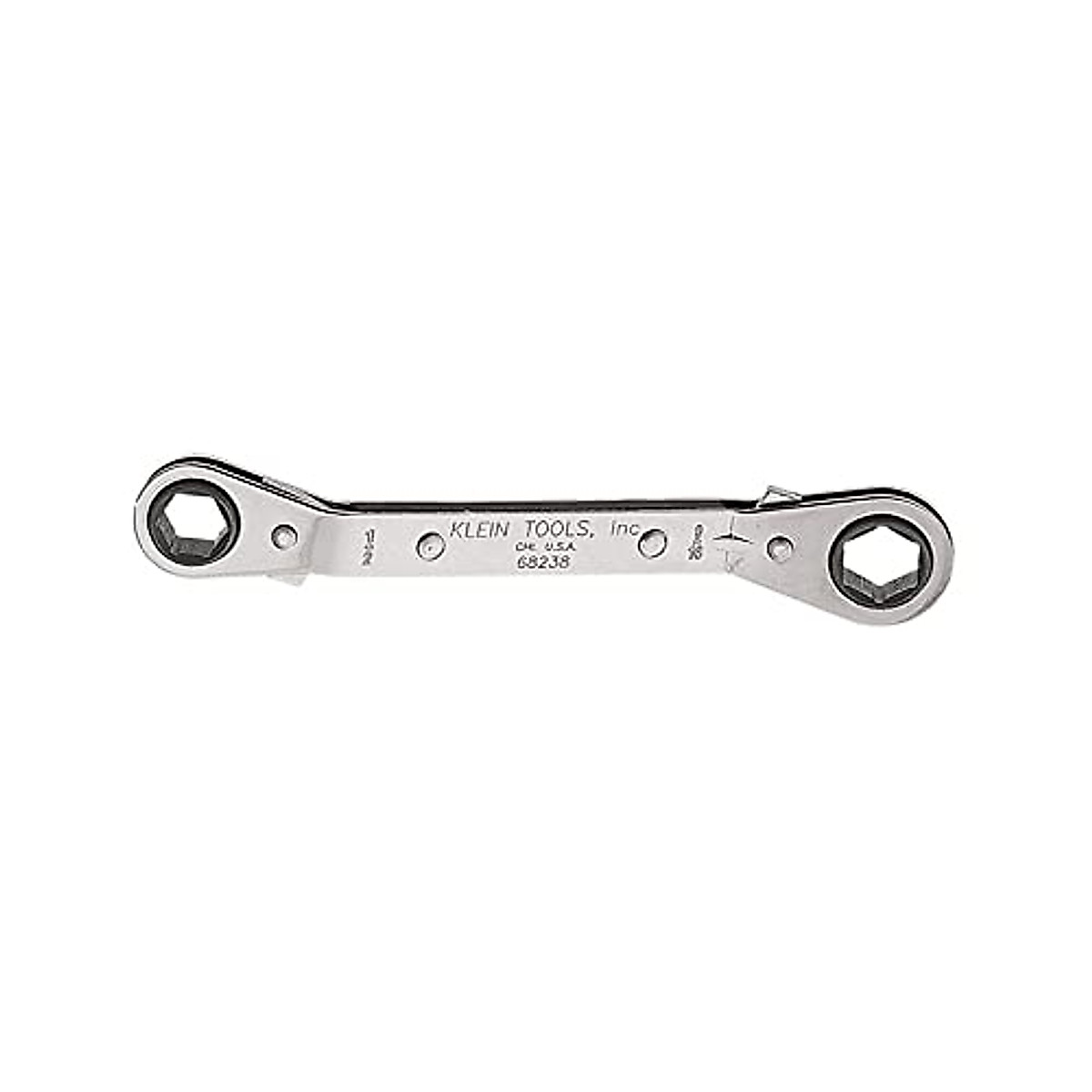 Klein Tools 68238 Offset Box Wrench, Ratcheting, Fully Reversible, 1/2 x 9/16-Inch