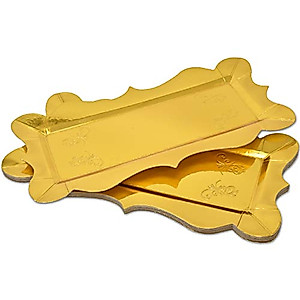 10 Gold Rectangle Trays for Dessert Table Serving Parties 14" x 7.5" Heavy Duty Disposable Paper Cardboard in Elegant Shape for Platters, Cupcake, Birthday Parties, Dessert, Weddings Food Safe