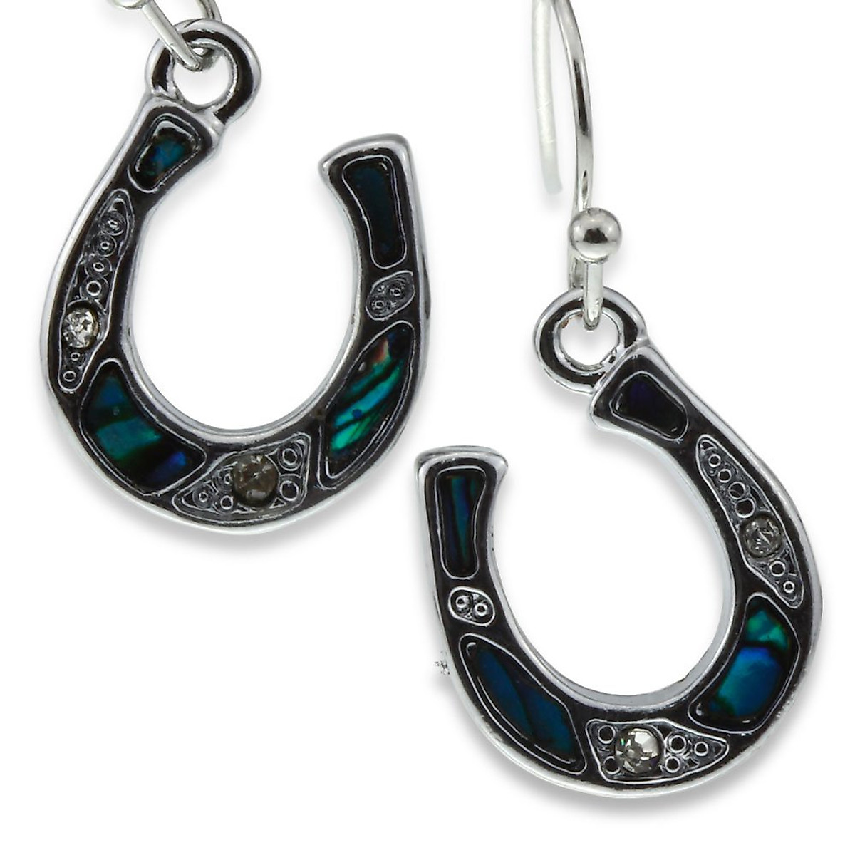 Horseshoe Earrings | Brilliant Natural Abalone | Hypoallergenic Silver & Green Paua Shell | Turquoise Color