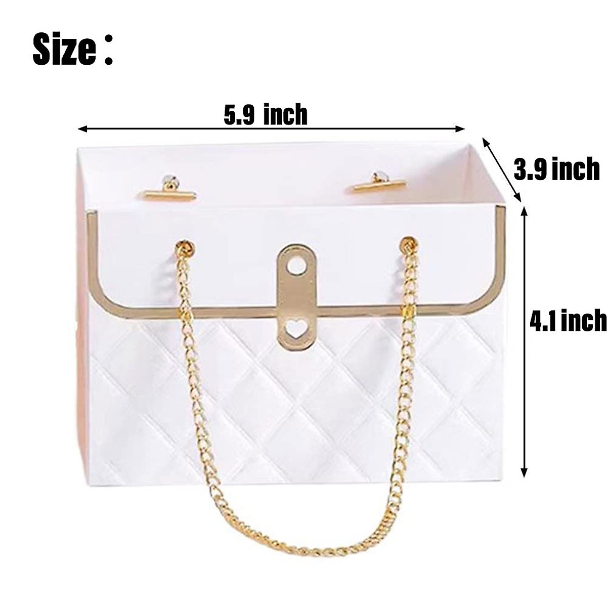 NADUSEP 4 PCS Flower Paper Gift Box, Bouquet Storage Bucket Florist Handbag with Metal Chain, Gift Craft Wrap Bag for Wedding Party Valentine's Day Birthday Mother's Day Bridal Shower Gift Wrap Bags (White Pink)