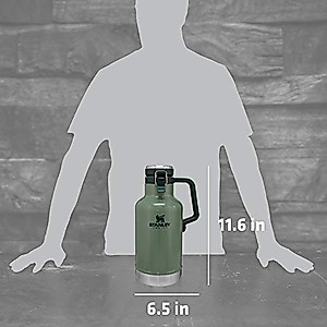 Stanley Classic Vacuum Growler, 64 oz Capacity, Stainless Steel, Hammertone Green (10-01941-063)