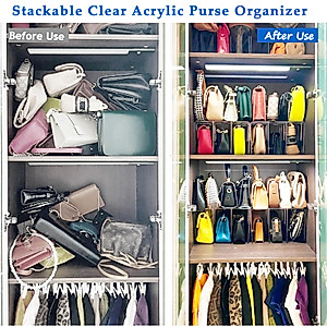 Lemical Clear Acrylic File Sorter 2 Pack Handbag Clutch Purse Organizer Acrylic Shelf Divider Drawer Organizers for Clothes Pouch Notebooks Stand Bookshelf Cooking Utensil (2Pack-4Sections)