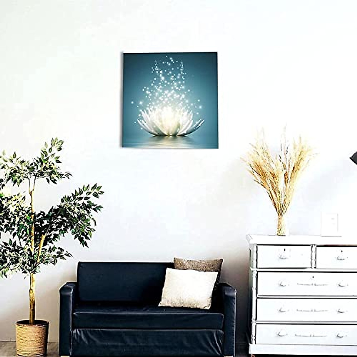 MISOLAXI Lotus Flower Canvas Prints Art for Bedroom Lotus Flower Pictures Prints White Floral Bloom Blossom Close Up Pictures Prints on Canvas Wall Decoration for Bedroom Framed 16"x16"