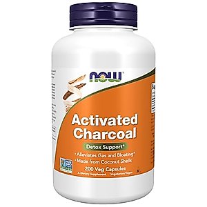 NOW Foods Supplements, Activated Charcoal Made from Coconut Shells, Non-GMO Project Verified, Detox Support*, 200 Veg Capsules
