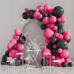 Black and Hot Pink Balloons Garland Arch Kit Rose Pink And Black Balloons 5+12+18 With Bobo Balloons For Princess Party Baby Girl Shower Decorations Bachelorette Party Birthday Decorations