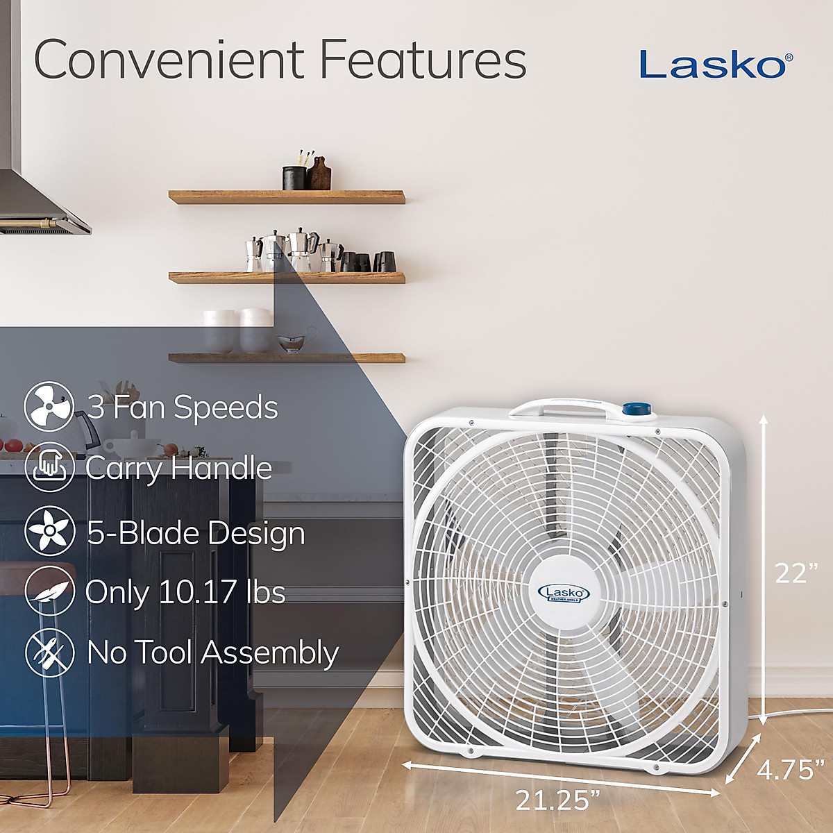 Lasko 20″ Weather-Shield Performance Box Fan-Features Innovative Wind Ring System for Up to 30% More Air, 20 Inch, 3720