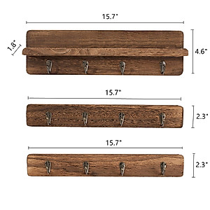 YCOCO Coffee Mug Holder,Rustic Wood Wall Mounted Coffee Mug Rack with 12 Hooks and Storage Shelf,for Coffee Bar Accessories and Decor,Set of 3