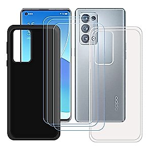 FZZSZS Case for Oppo Reno 6 Pro+ 5G + 3 Pack Tempered Glass Screen Protector Protective Film,Slim Transparent + Black Soft Gel TPU Silicone Protection Case Cover for Oppo Reno 6 Pro+ 5G (6.55")