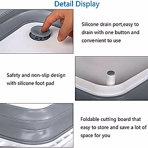 Collapsible Washing Up Bowl, Innovations Multi Function Bowl Drying Rack, Portable Cutting Board, Retractable Drain Washing Basket Basin Vegetable Fruit Tray for for Camping, Picnic, Kitchen