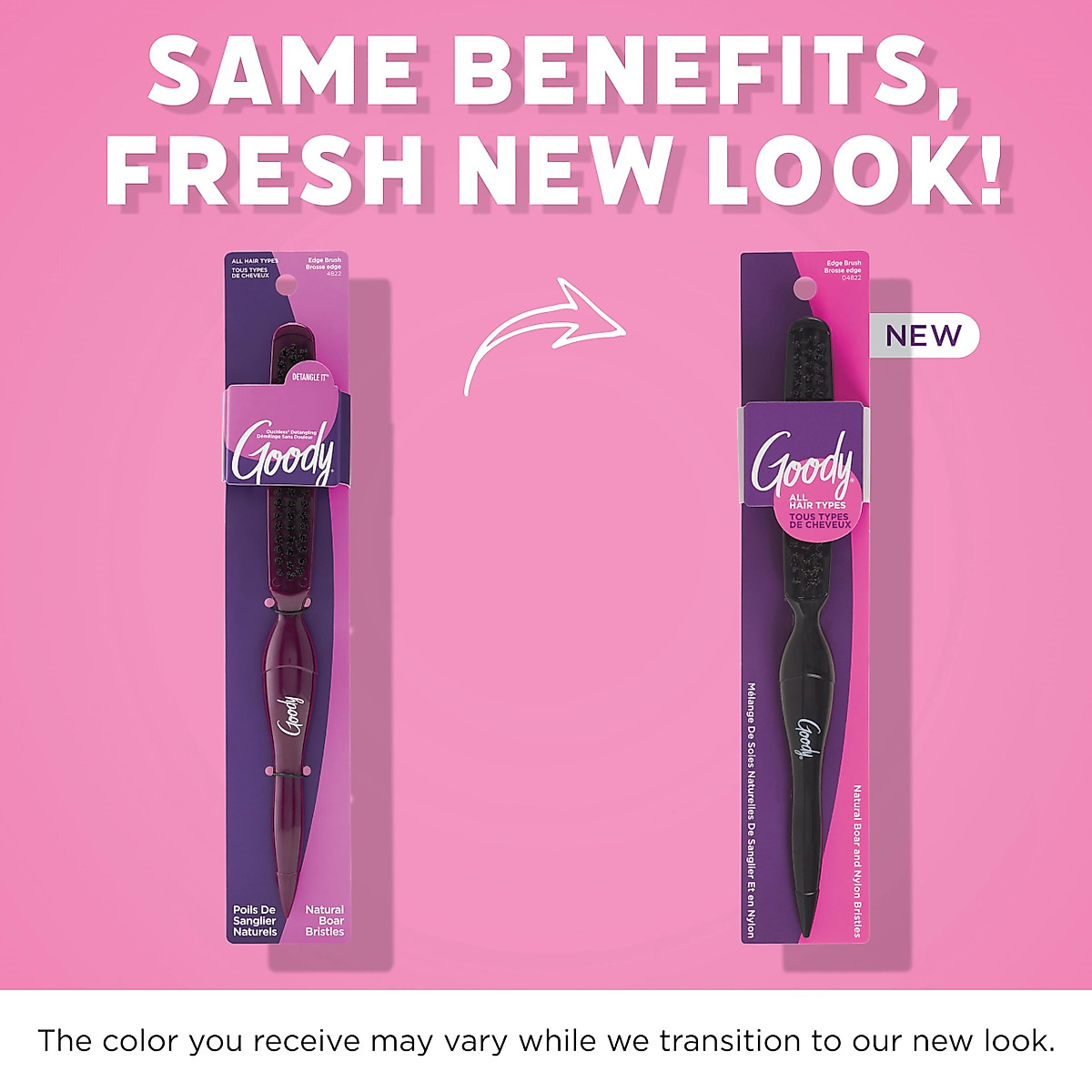 Goody Shine On Boar Edge Brush, Boar Bristle Hair Brush with Long Sectioning Tail, Smoothens Fly-Aways, Use as a Styling Brush, Hair Brush for All Hair Types, Textures & Styles, Black