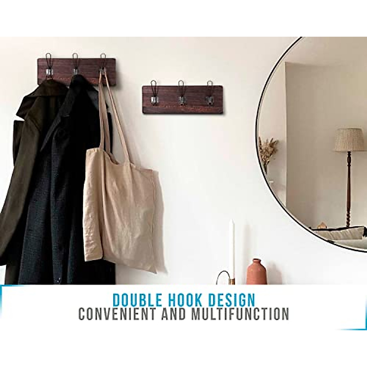 Comfify Rustic Wall Mounted Coat Rack with 3 Sturdy Hooks – Set of 2 – Vintage Entryway Wooden Coat Racks Rustic Rack for Coats, Bags, Towels and More – 35” x 6.10"- Rustic Brown