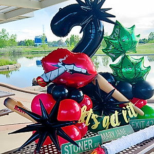 CYMYLAR 23pcs Weed Marijuana Balloons And Banner/Lip Smoking Balloons/Cannabis Birthday Themed Party/Lets Get Lit /Marijuana Theme Decorations/Weed Aluminum Balloon/Weed Balloons Party Supplies